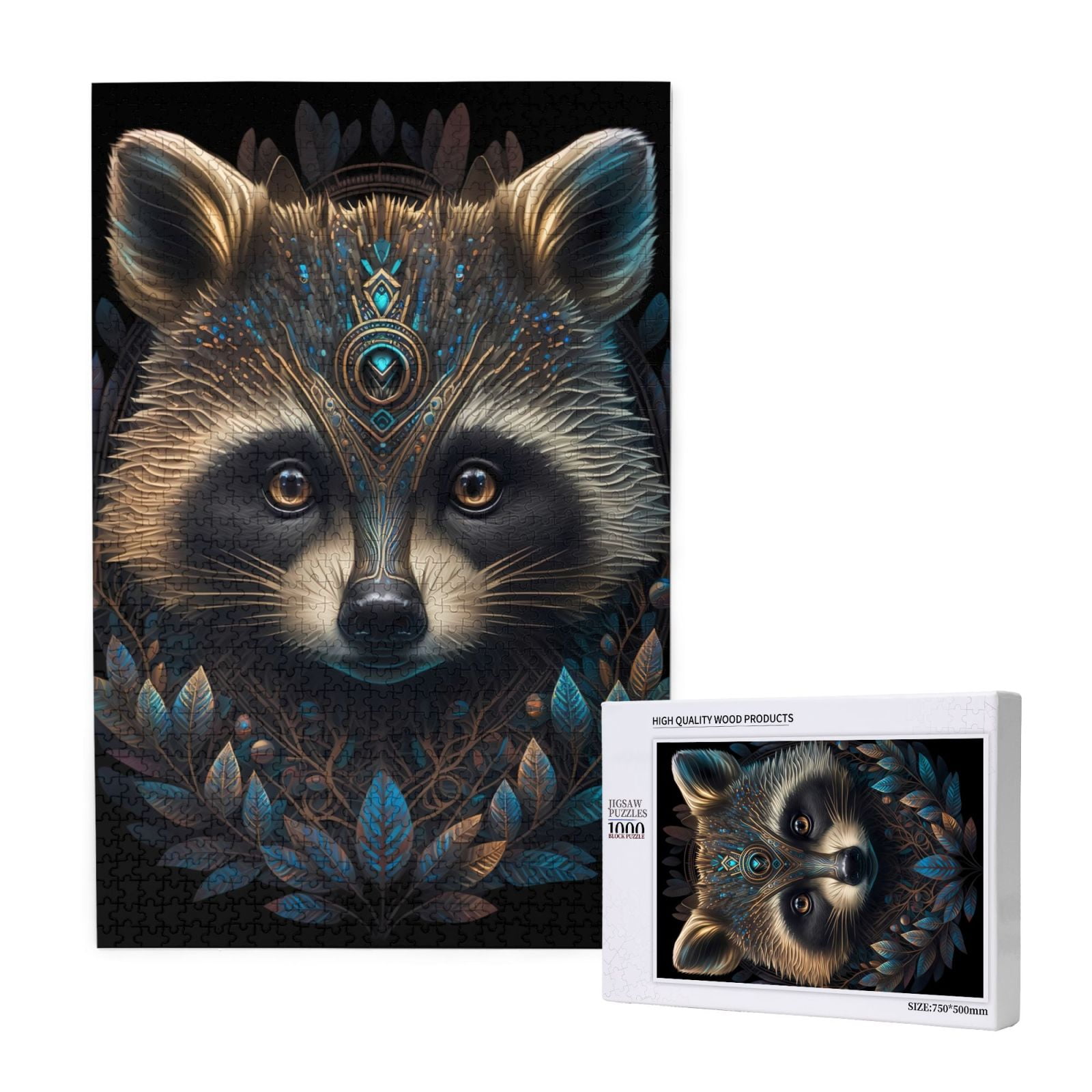 Photo Puzzle Tribal Style Raccoon 1000 Piece Family Reunion Puzzle ...