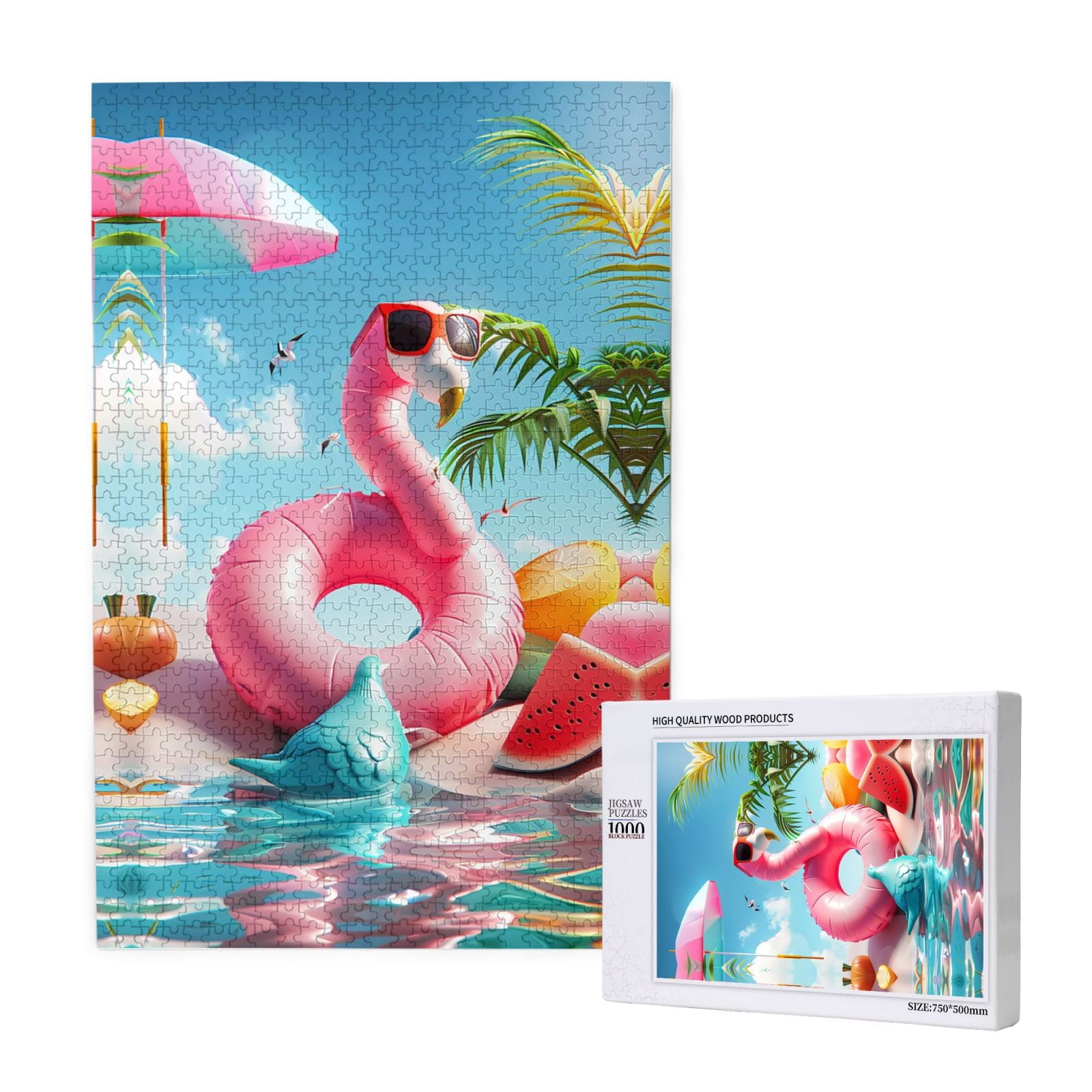 Photo Puzzle Tropical Flamingo Pool Float 1000 Piece Family Reunion ...