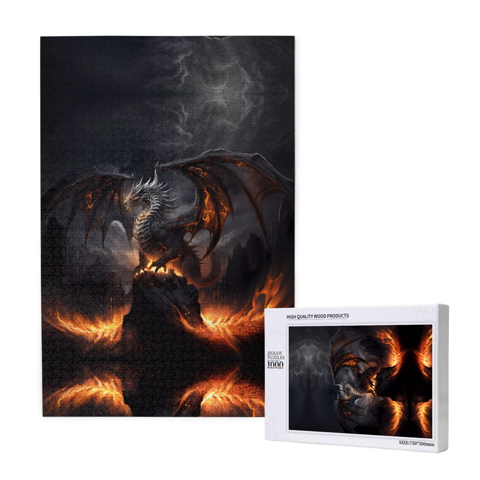 Photo Puzzle cool fire dragon 1000 Piece Family Reunion Puzzle, Wooden ...