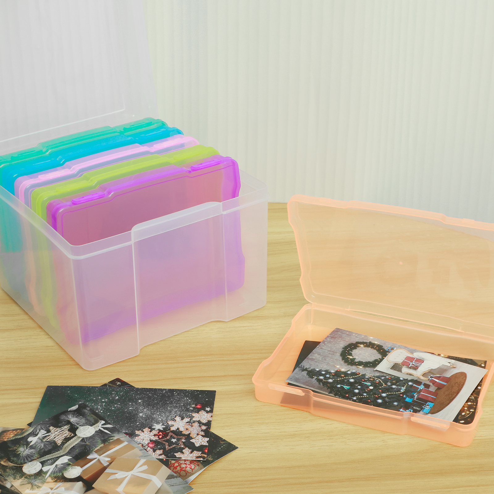 Photo Storage Box Set Plastic Photo Case with 6 Inner Organization ...