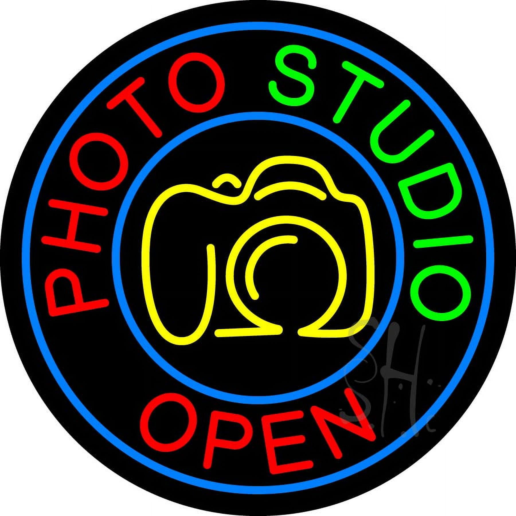 Photo Studio Open LED Neon Sign 18 x 18 - inches, Black Square Cut ...