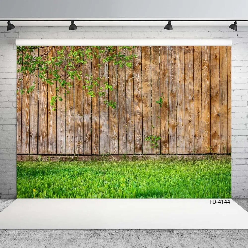Photo Studio Props Spring Garden Wooden Planks Wall Green Grass ...