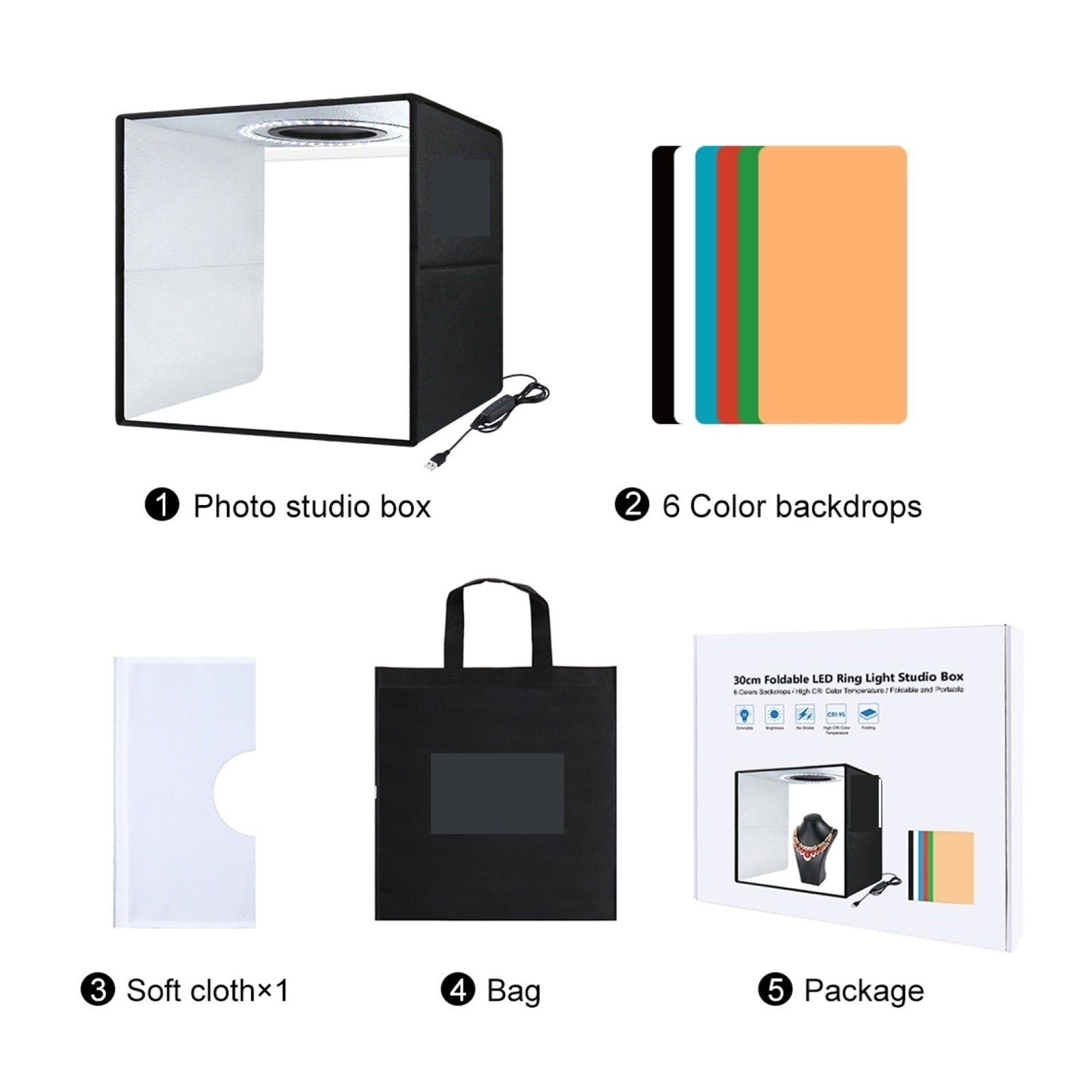 Photo Studio Ring LED 30cm Light Box Shooting Tent Desktop Box Kit With ...