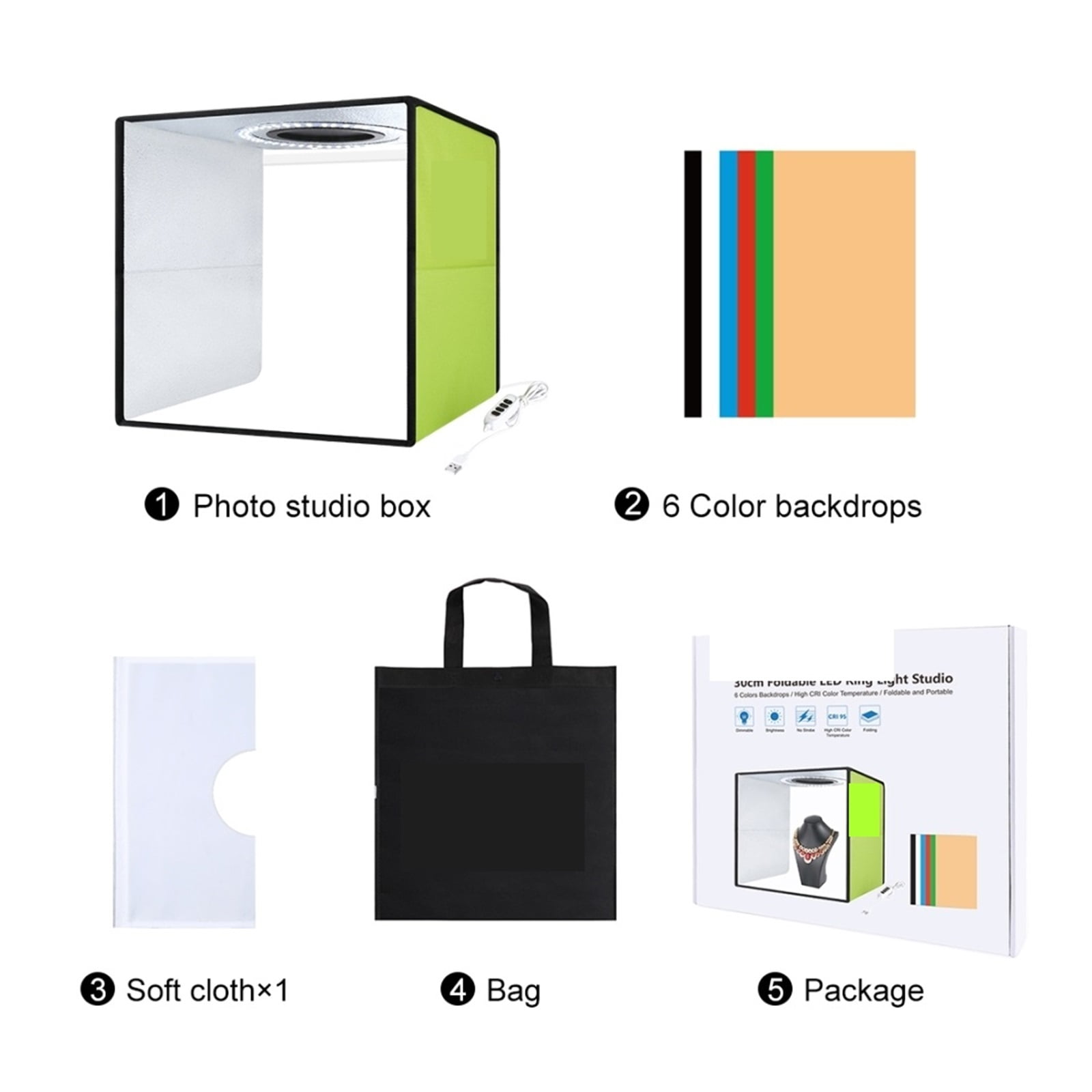 Photo Studio Ring LED 30cm Light Box Shooting Tent Desktop Box Kit With ...
