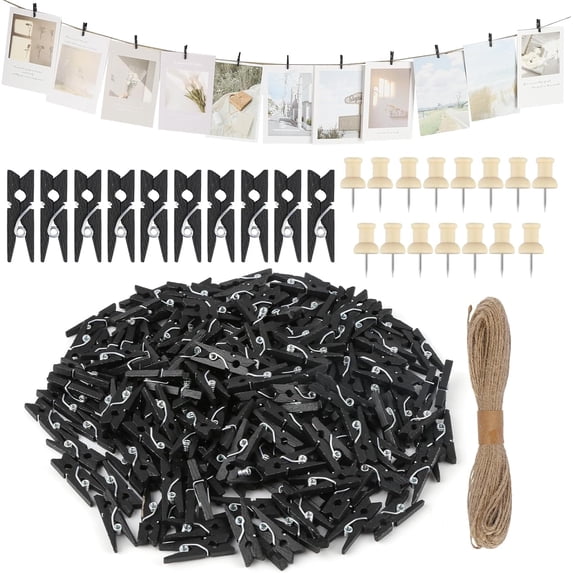 Photo Wall Display String with Clips , Wooden Clips and Paper String ...