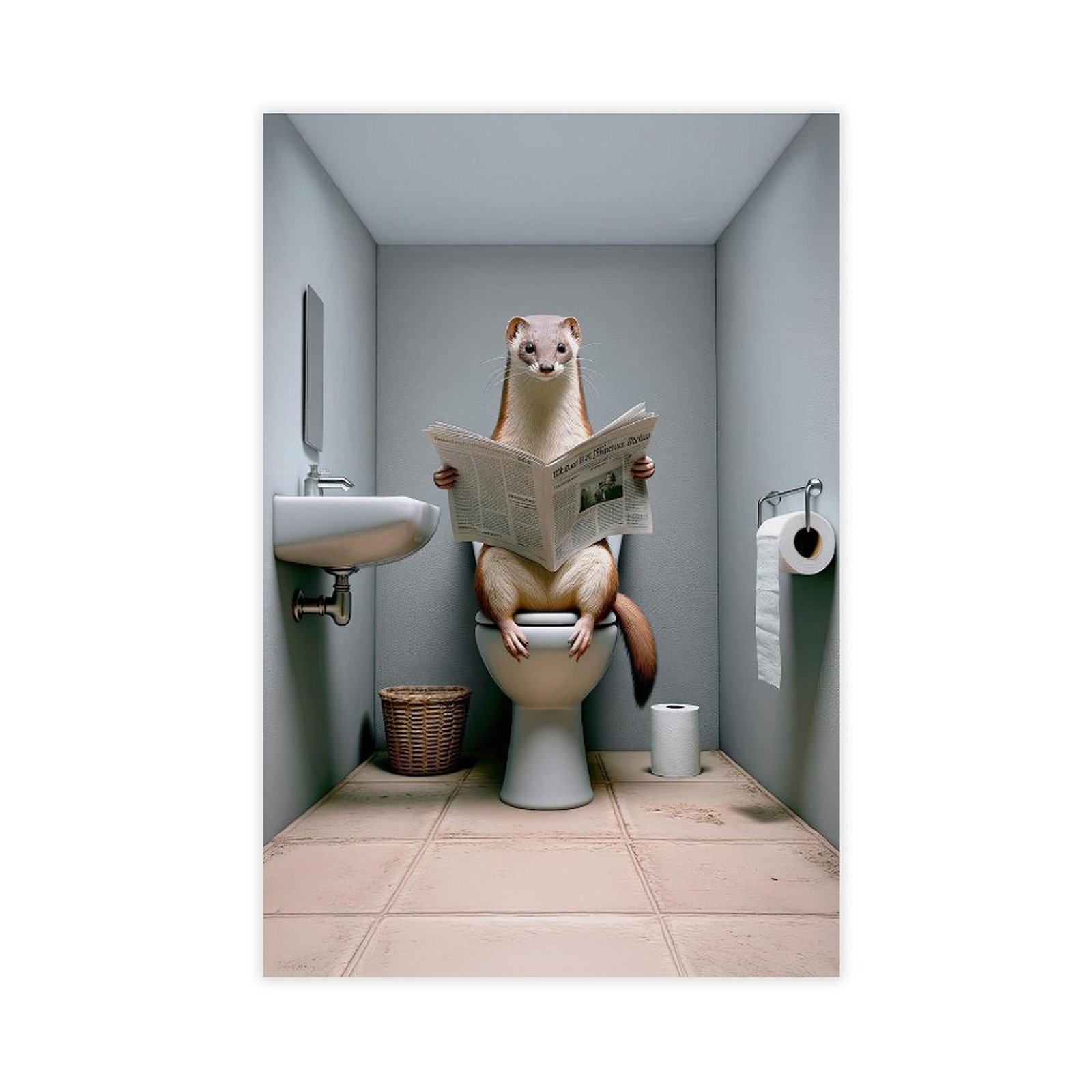 Photo of A Weasel Reading A Newspaper on The Toilet, Funny Bathroom ...