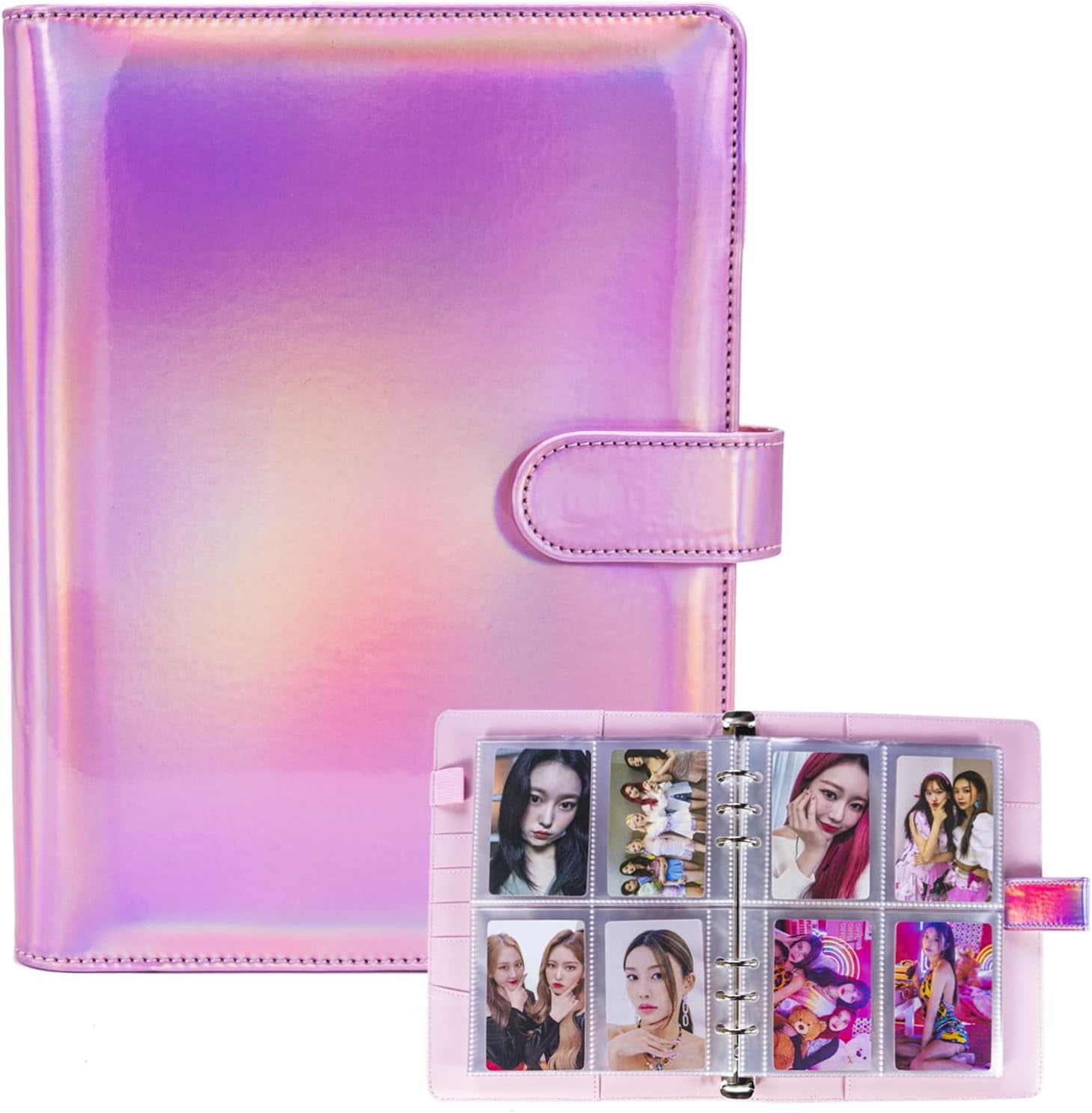 Photo card binder with 30 4-pocket card pages, 6 circular binders, A5 ...