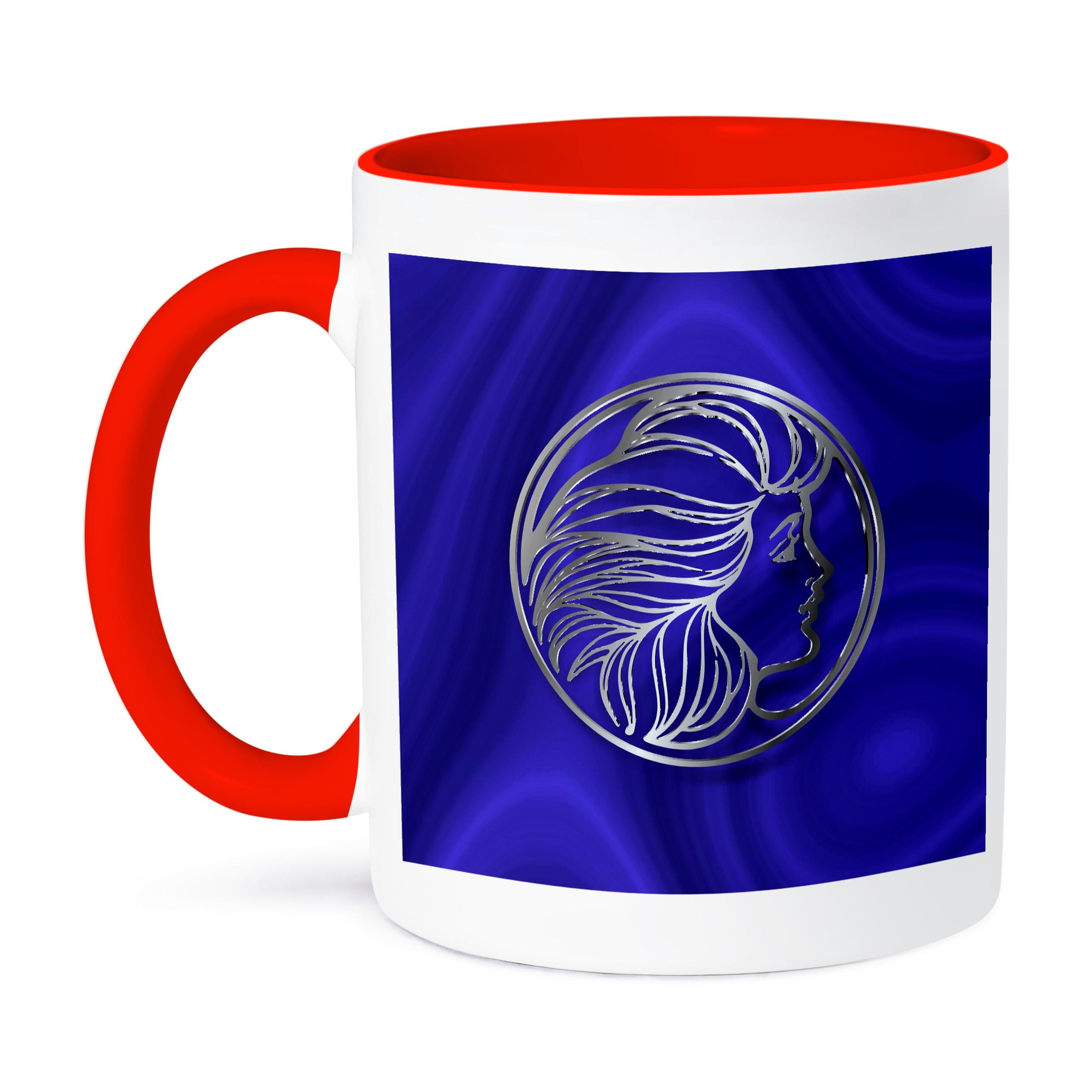 3dRose, Photo of Art Nouveau Style Girl in Faux Silver Effect over blue velvet, 11oz Two-Tone ...