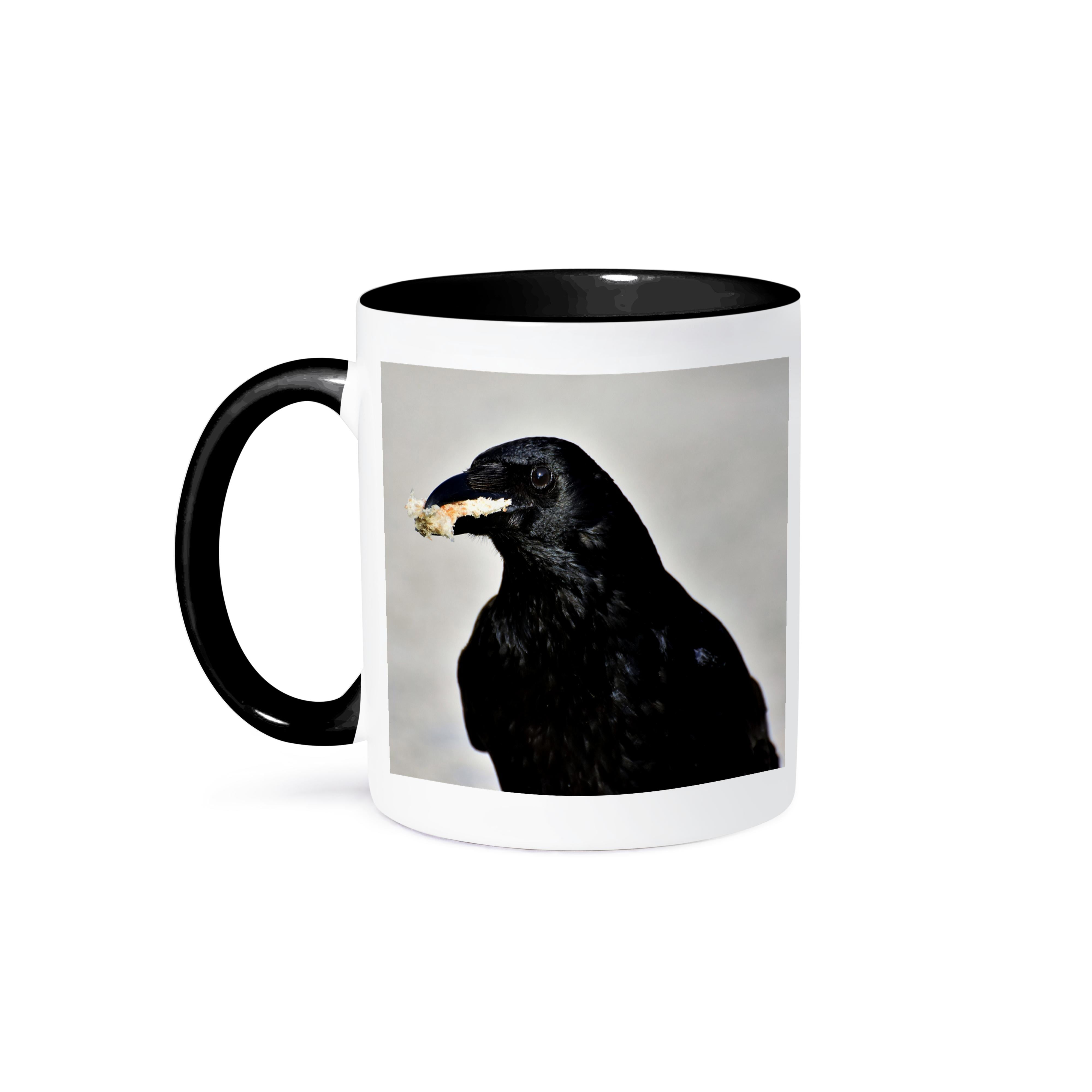 3dRose, Photograph Of A Back Raven On A Grey Background, 15oz Two-Tone ...