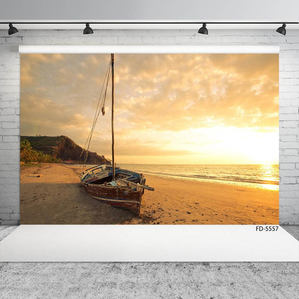 Photographic Background Sea Beach Wooden Boat Vinyl Cloth Backdrop ...