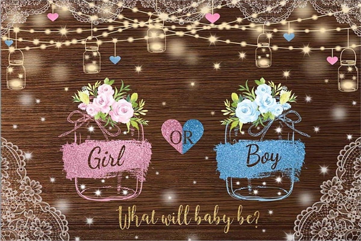 Photography Backdrop Boy Or Girl Gender Reveal White Marble Pink Flowes ...