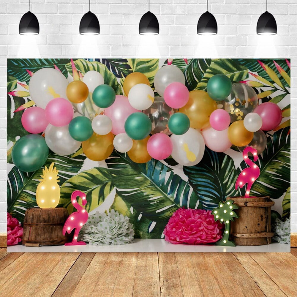 Photography Backdrop Cake Smash Balloon Summer Tropical Green Leaves ...