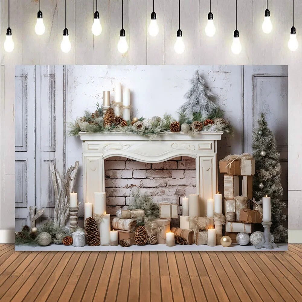 Photography Backdrop Christmas Fireplace Vintage Birck Wall Photoshoot ...