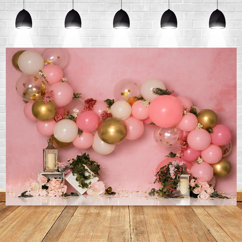 Photography Backdrop Girls ss 1st Birthday Cake Smash Pink Balloon ...