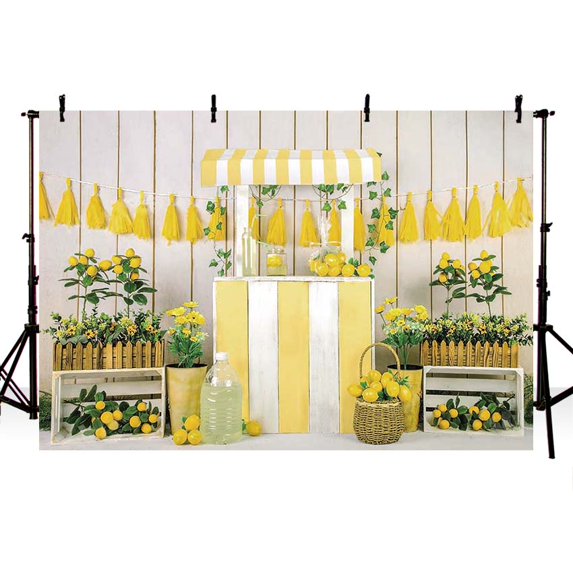 Photography Backdrop Lemon Fruit Yellow Flower White Wood Baby Shower ...