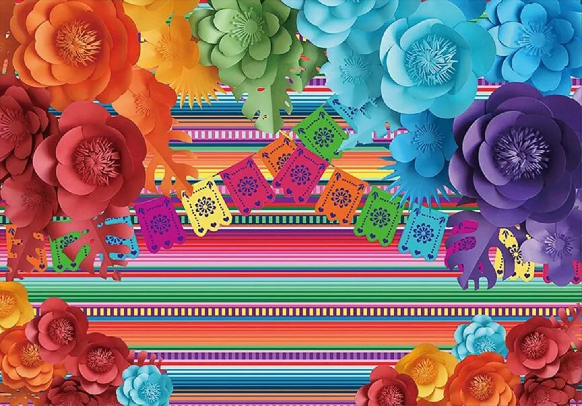 Photography Backdrop Mexican Fiesta Flowers Background Drop Cinco De ...