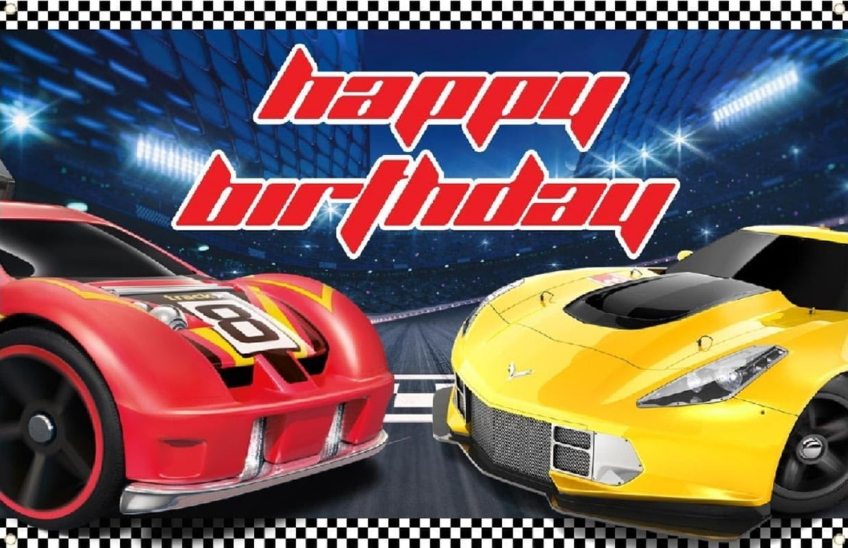 Photography Backdrop Red Yellow Race Car Competition Racing Checkered ...