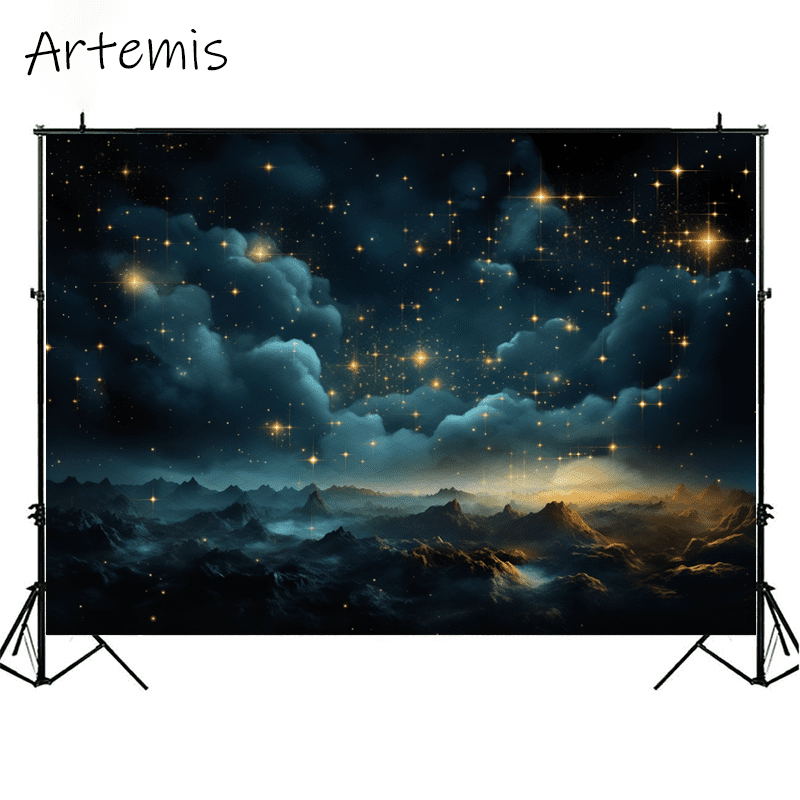 Photography Backdrop Space Stars Clouds Dark Gold Dark Aquamarine Sky ...