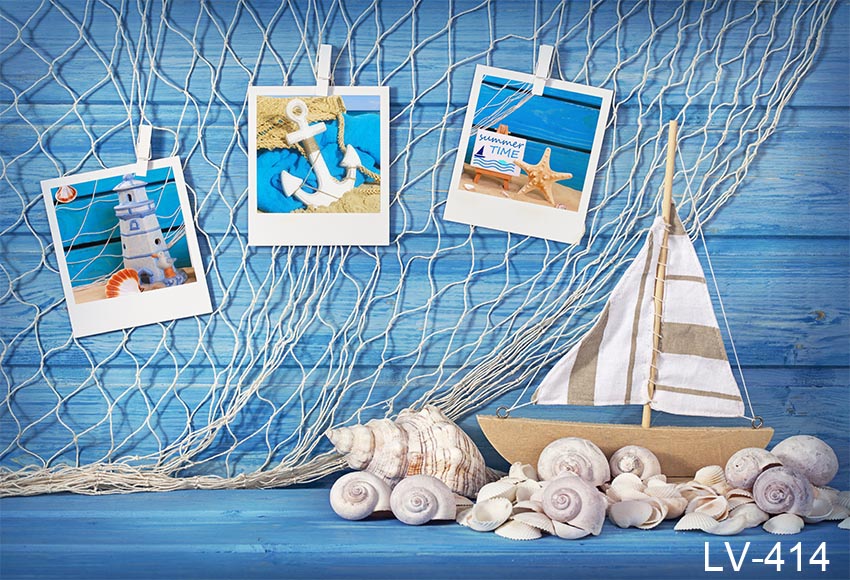 Photography Backdrop Summer Holiday Sea Beach Star Fishing net Wood ...