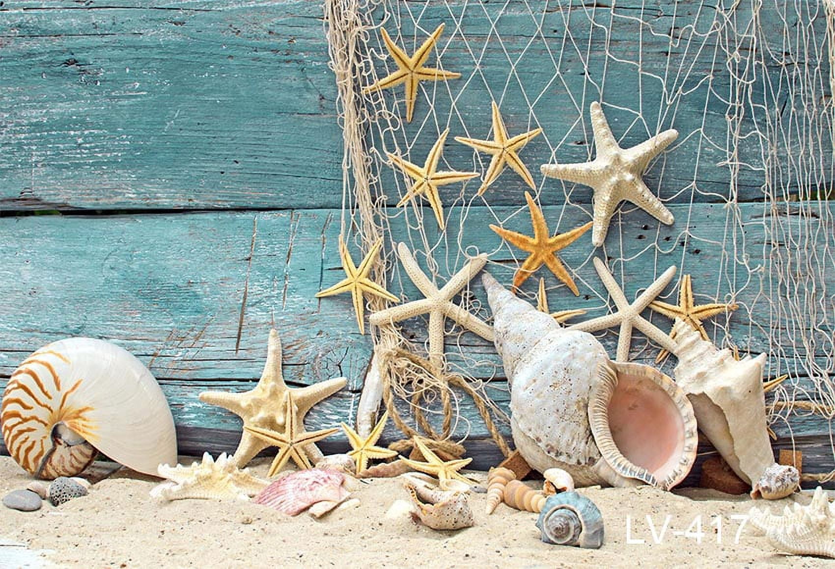 Photography Backdrop Summer Holiday Sea Beach Star Fishing net Wood ...