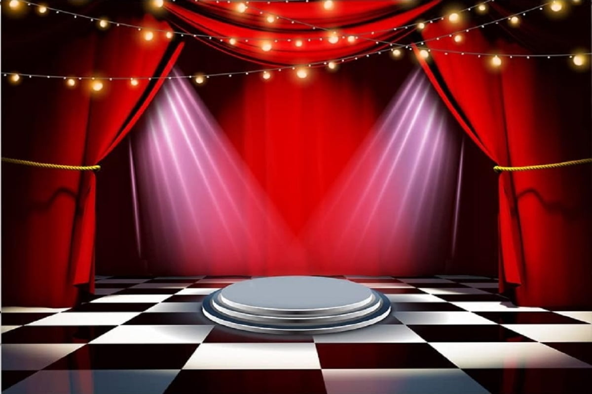 Photography Backdrop Theater Red Curtains Stage Round Spotlights ...