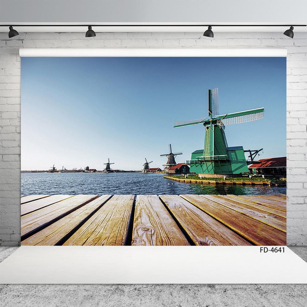 Photography Backdrop Windmill Wooden Plank Vinyl Cloth Scenery ...