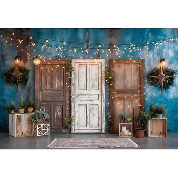 Photography Background Boho Rustic Door Green Plants Kids Birthday ...