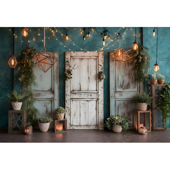 Photography Background Boho Rustic Door Green Plants Kids Birthday ...
