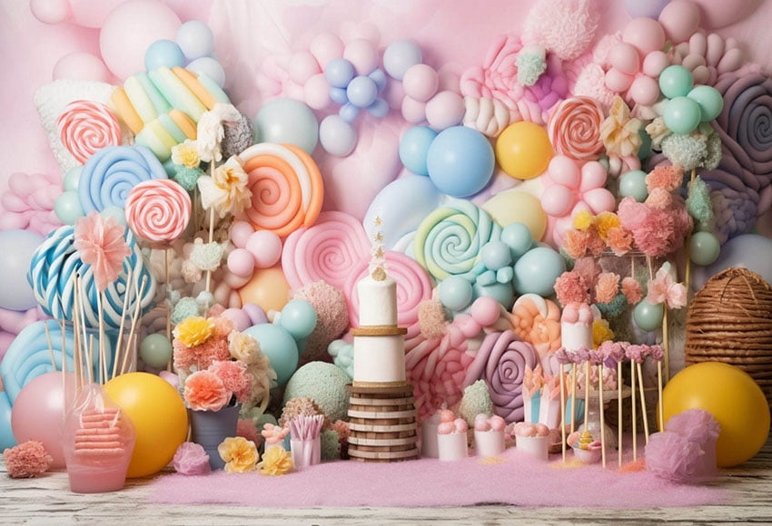 Photography Background Candy Bar Balloons Floral Dessert Kids Birthday ...
