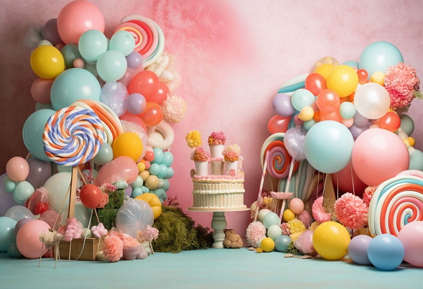 Photography Background Candy Bar Balloons Floral Dessert Kids Birthday ...
