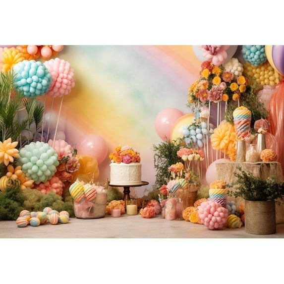 Photography Background Candy Bar Balloons Floral Dessert Kids Birthday ...