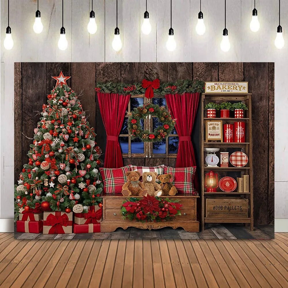 Photography Background Christmas Windows Toy Bear Backdrop Cupboard X ...