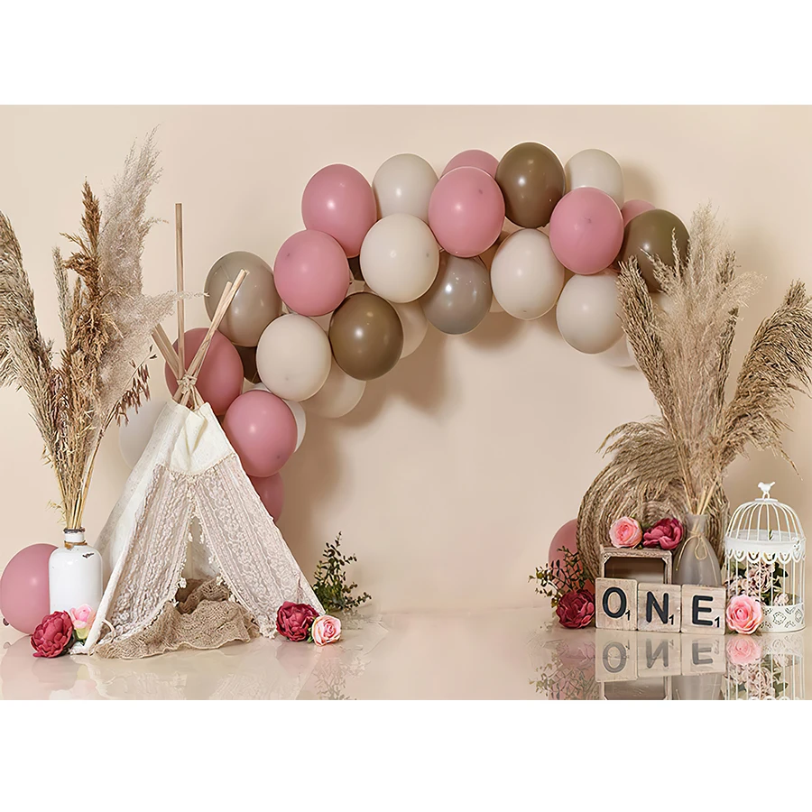 Photography Background Color Balloons Bohemian Boho Girl Boy 1st ...