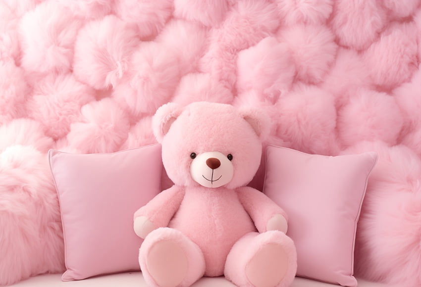Photography Background Cute Pink Bear Flowers Kids Girl Birthday Party ...