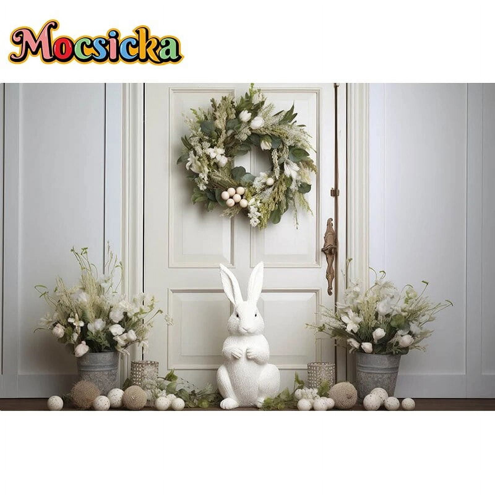 Photography Background Easter Indoor Arch Wooden Door Egg Rabbit Decor ...