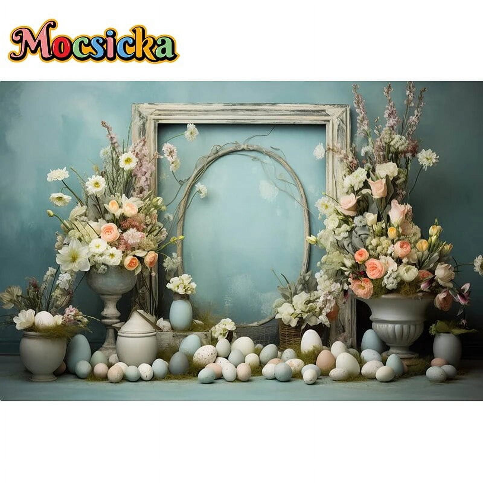 Photography Background Easter Indoor Arch Wooden Door Egg Rabbit Decor ...