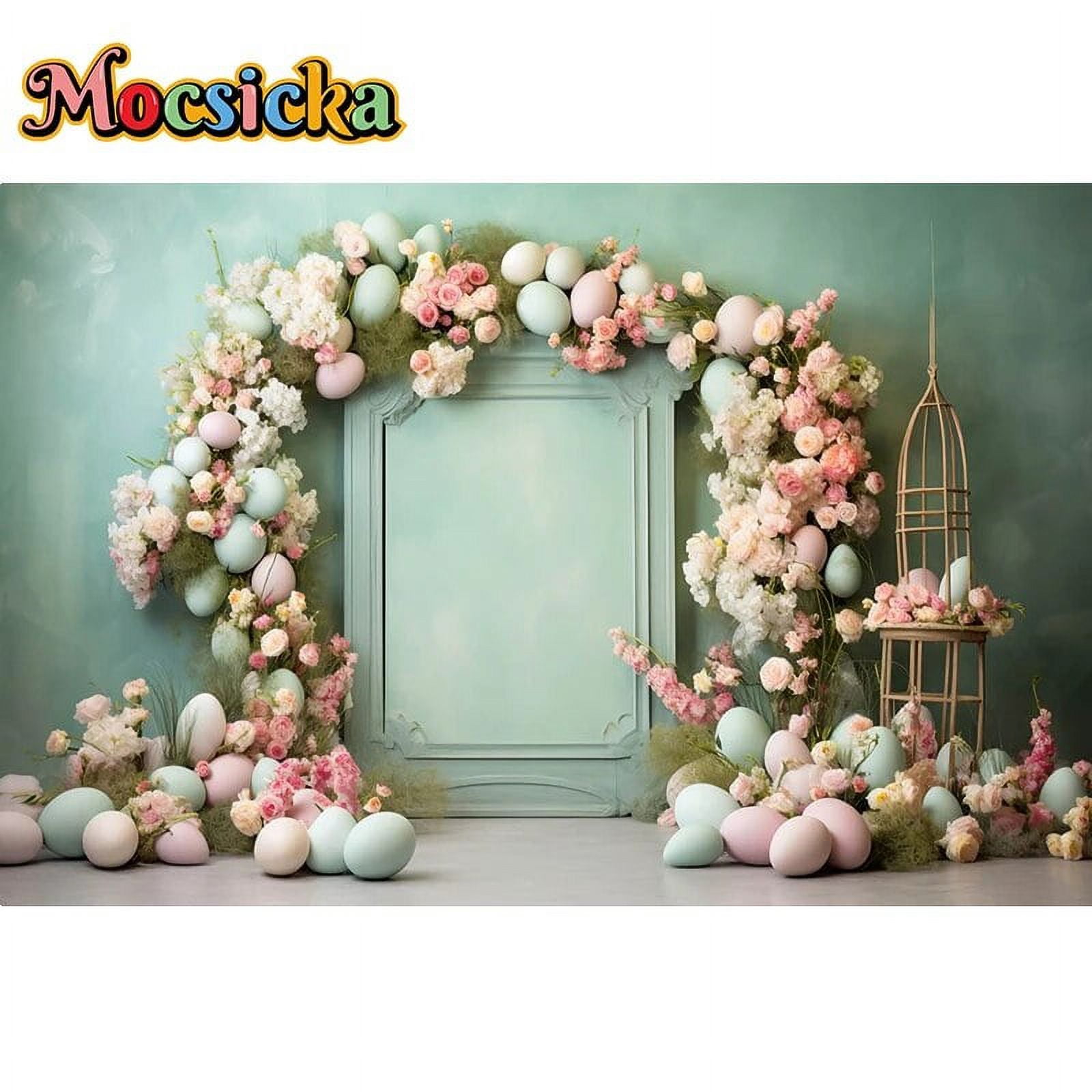 Photography Background Easter Indoor Arch Wooden Door Egg Rabbit Decor ...