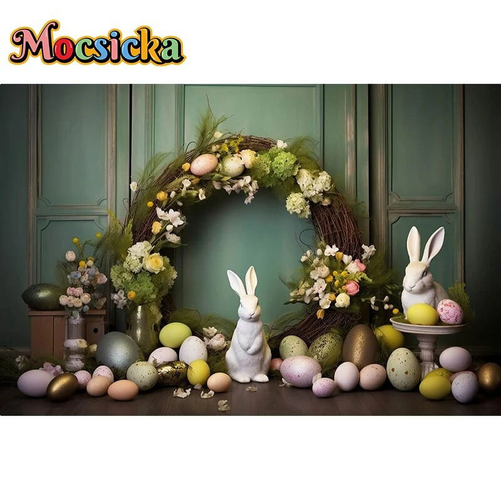 Photography Background Easter Indoor Arch Wooden Door Egg Rabbit Decor ...