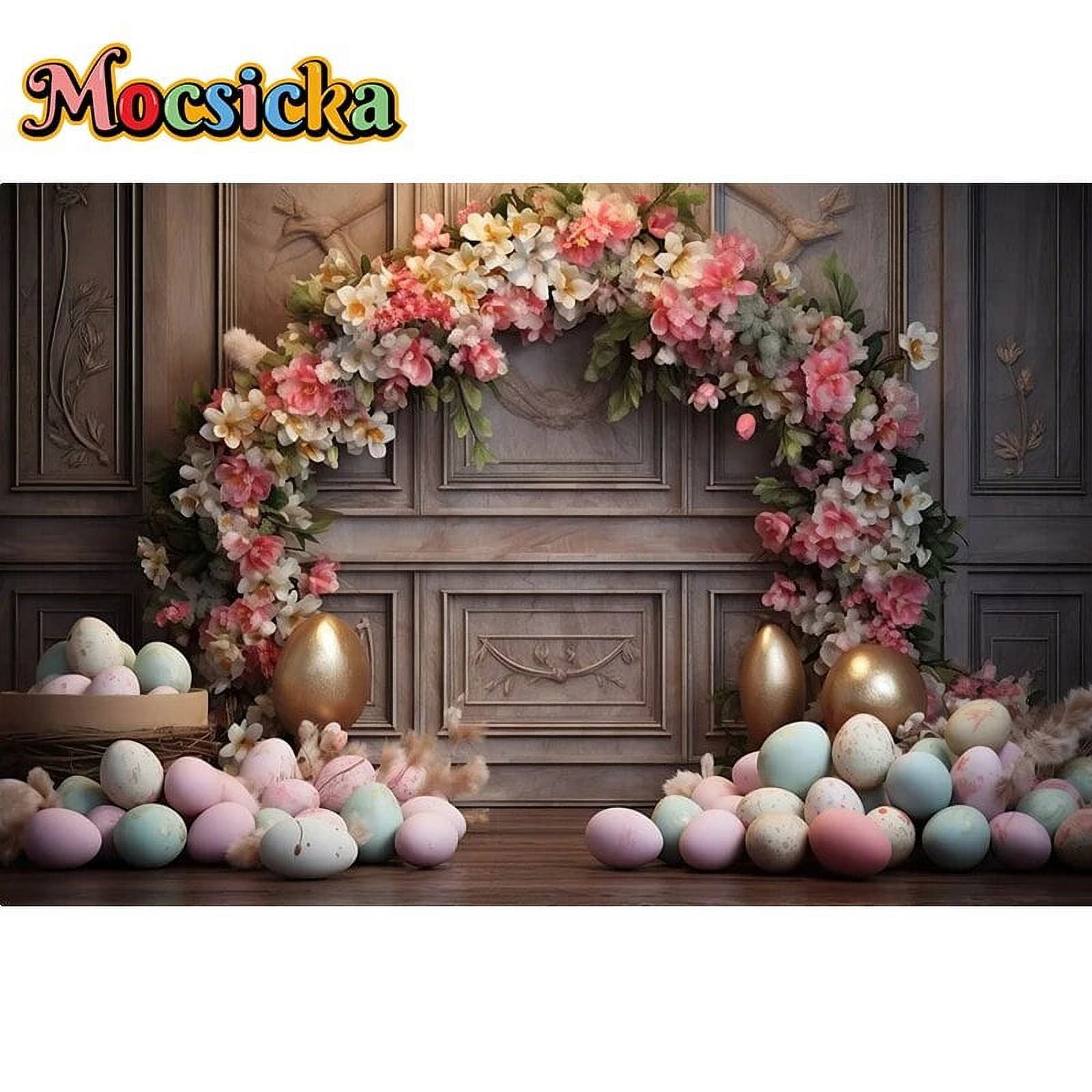 Photography Background Easter Indoor Arch Wooden Door Egg Rabbit Decor ...