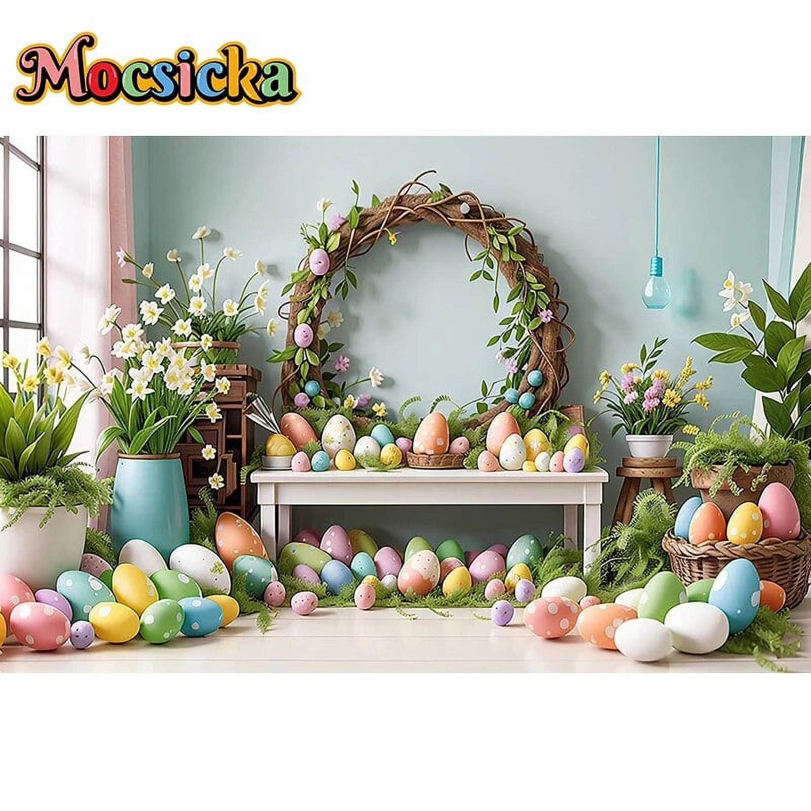 Photography Background Easter Indoor Arch Wooden Door Egg Rabbit Decor ...