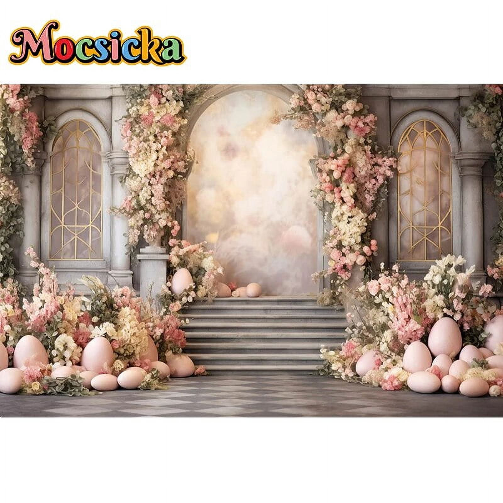 Photography Background Easter Indoor Arch Wooden Door Egg Rabbit Decor ...