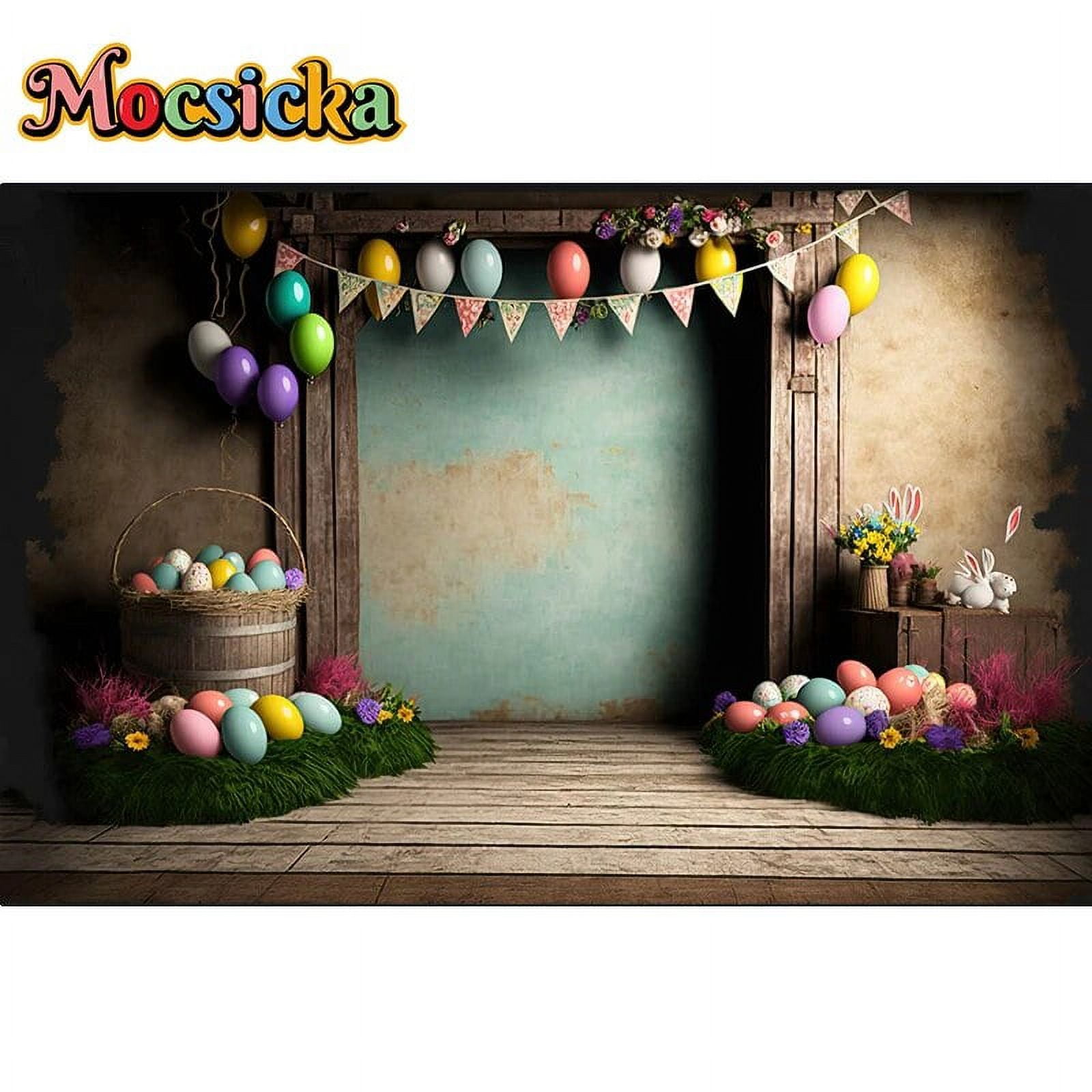Photography Background Easter Indoor Arch Wooden Door Egg Rabbit Decor ...