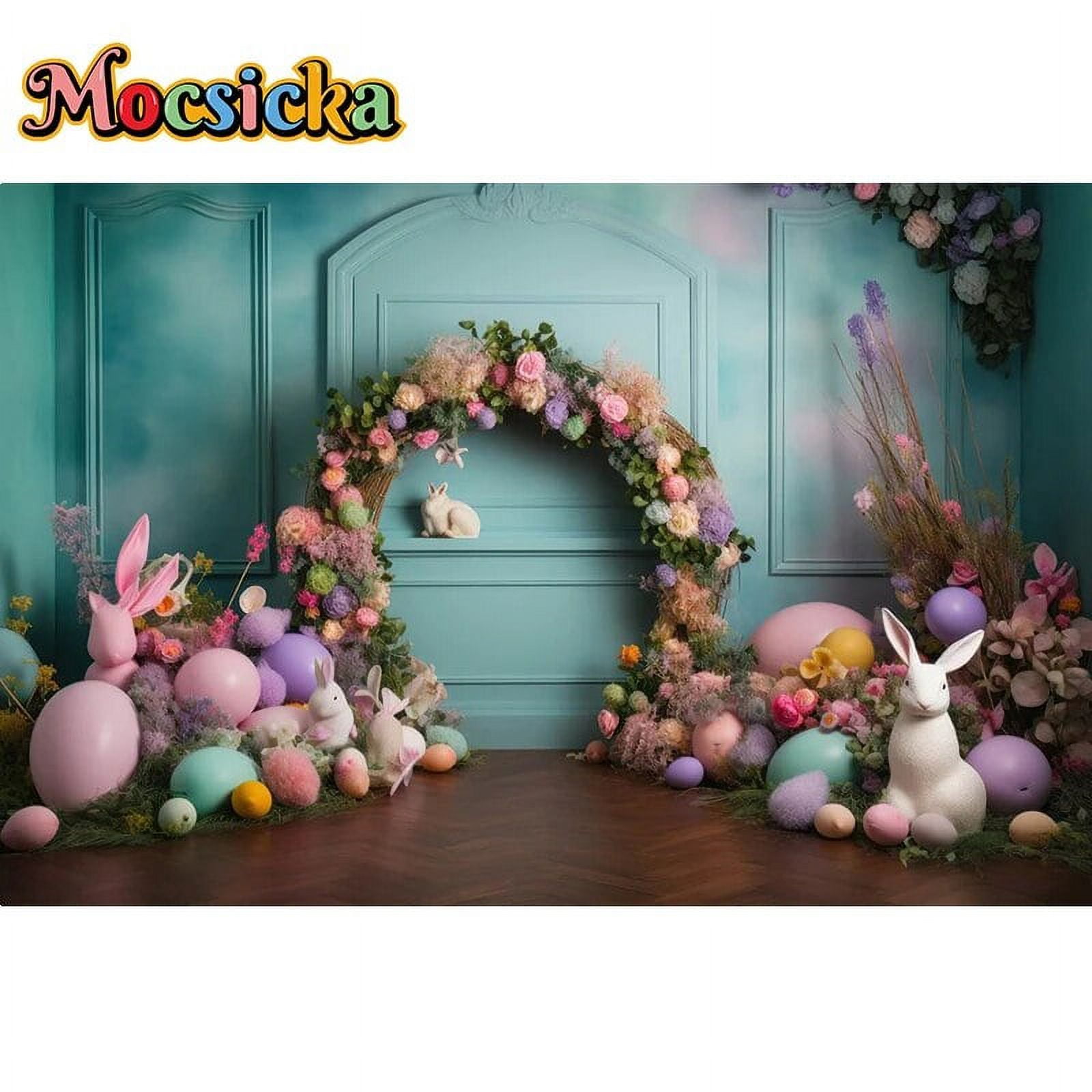Photography Background Easter Indoor Arch Wooden Door Egg Rabbit Decor ...