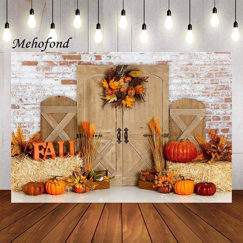 Photography Background Fall Thanksgiving Brick Wall Barn Harvest Autumn ...