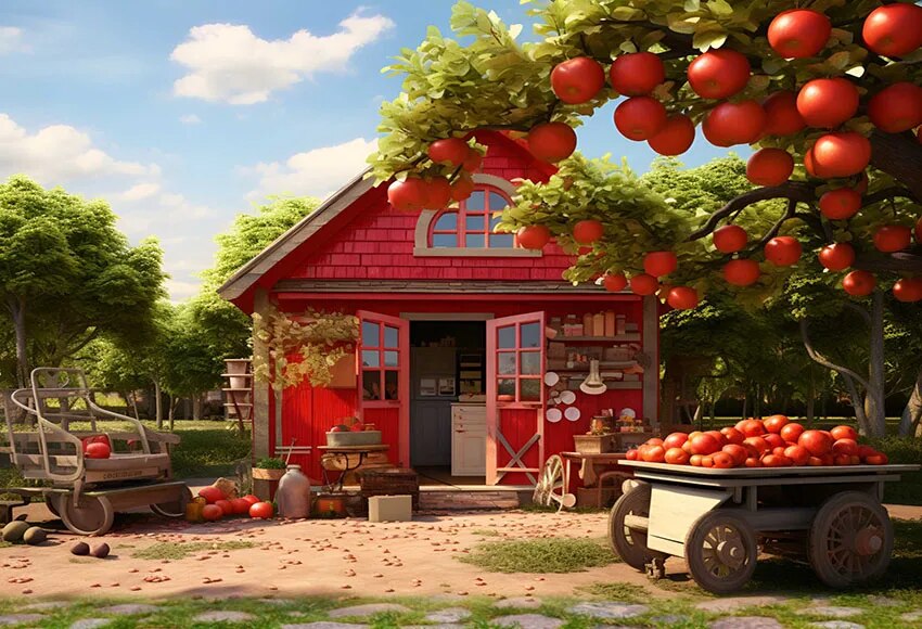 Photography Background Farm Barn Apple Landscape Green Trees Child ...