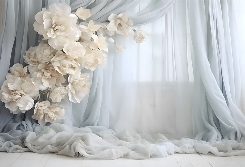 Photography Background Floral Blue Curtain Flower Adult Birthday ...