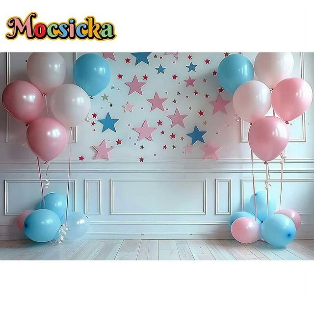 Photography Background Indoor Pink Blue Balloon Stars Wall Decor Kids ...