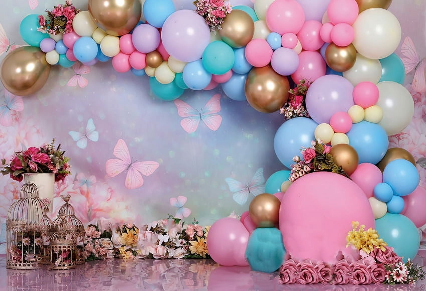 Photography Background Pink Bohemian Balloons Girl Boy 1st Birthday ...