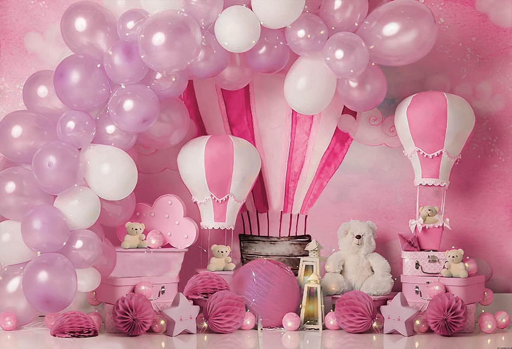 Photography Background Pink Boho Floral Balloons Girl Boy Birthday ...