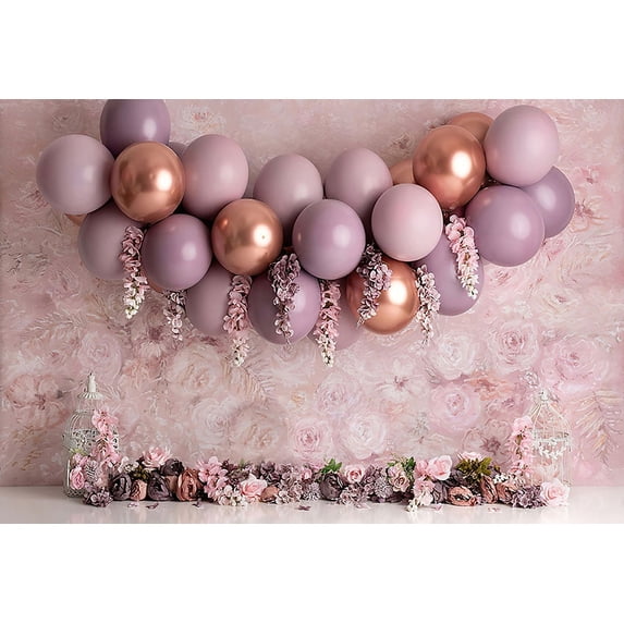 Photography Background Pink Boho Floral Balloons Girl Boy Birthday ...